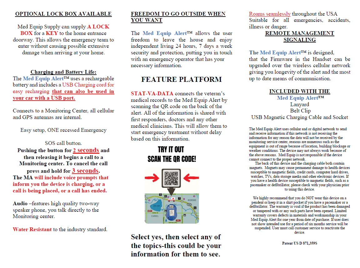 MedEquip Alert Brochure for Veterans – 2nd page | Medequip Alert